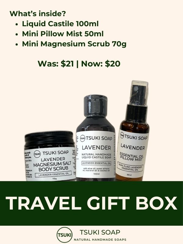 Lavender Travel Gift Box - Mini Scrub, Liquid Castile, Pillow Mist – Tsuki Soap