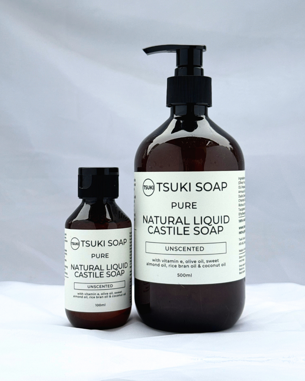 Pure Unscented Liquid Castile Soap - 100ml Travel Size – Tsuki Soap